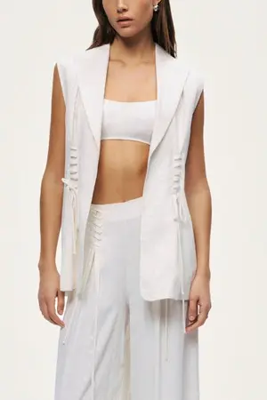 NOCTURNE Lace-up Waist Tailored Vest - Ivory