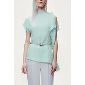 NOCTURNE Sleeveless Woven Blouse In Tencel - Mint Green