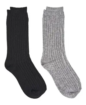 French Connection Cashmere Flat Crew Sock 2-pack - Grey Black