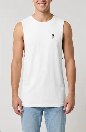 DALIX Astronaut Embroidered Lightweight Jersey Tank - White