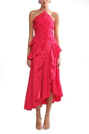 AMUR Ottavia Ruffle Midi Dress - Solstice Red