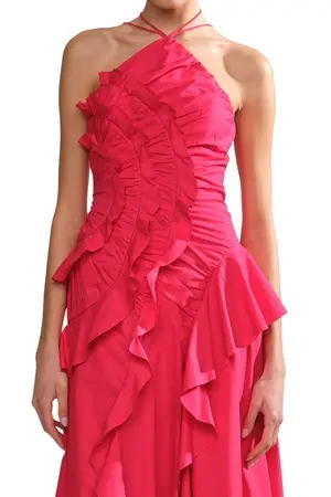 AMUR Ottavia Ruffle Midi Dress - Solstice Red