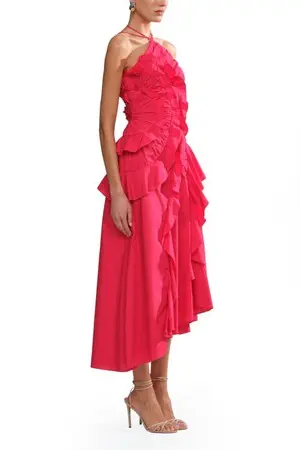 AMUR Ottavia Ruffle Midi Dress - Solstice Red
