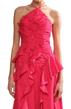 AMUR Ottavia Ruffle Midi Dress - Solstice Red
