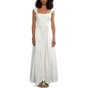 AMUR Galilea Ruched Sweetheart Neck Cap Sleeve Ankle-length Dress - Ivory
