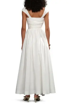 AMUR Galilea Ruched Sweetheart Neck Cap Sleeve Ankle-length Dress - Ivory