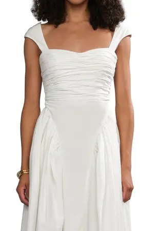AMUR Galilea Ruched Sweetheart Neck Cap Sleeve Ankle-length Dress - Ivory