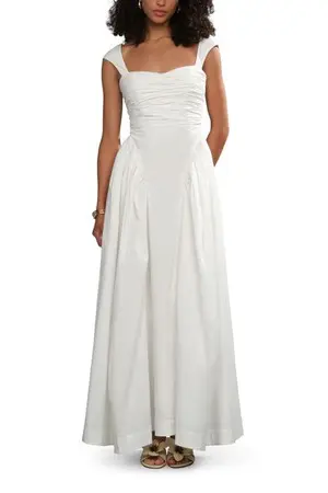 AMUR Galilea Ruched Sweetheart Neck Cap Sleeve Ankle-length Dress - Ivory