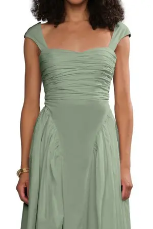 AMUR Galilea Ruched Sweetheart Neck Cap Sleeve Ankle-length Dress - Stem