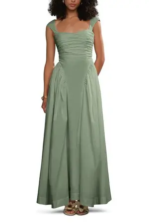 AMUR Galilea Ruched Sweetheart Neck Cap Sleeve Ankle-length Dress - Stem