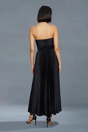 AMUR Sweetheart Neck Sleeveless Pleated Tea-length A-line Dress - Navy