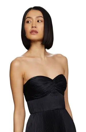 AMUR Sweetheart Neck Sleeveless Pleated Tea-length A-line Dress