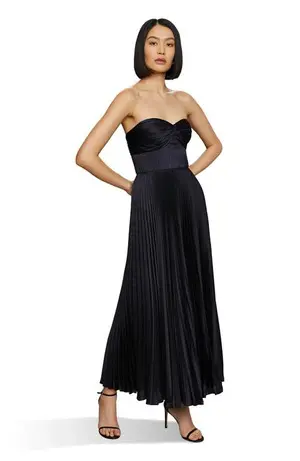 AMUR Sweetheart Neck Sleeveless Pleated Tea-length A-line Dress