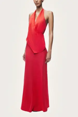 NOCTURNE Asymmetric Open-back Halter Maxi Dress