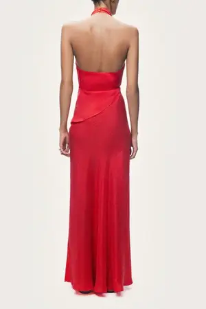 NOCTURNE Asymmetric Open-back Halter Maxi Dress