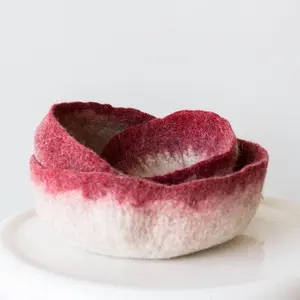 KANJU INTERIORS Berry Decorative Wool Nesting Bowlset Of 3 - Red