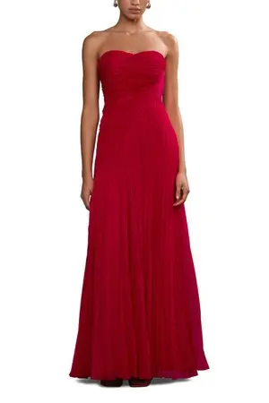 AMUR Elea Asymmetrical Pleated Gown - Solstice Red
