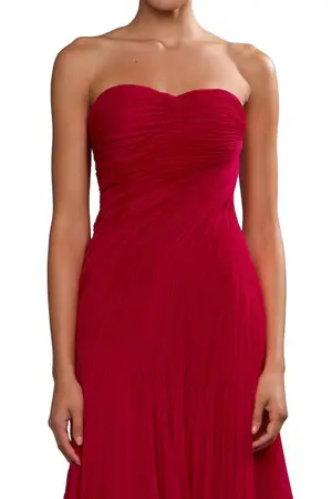 AMUR Elea Asymmetrical Pleated Gown - Solstice Red
