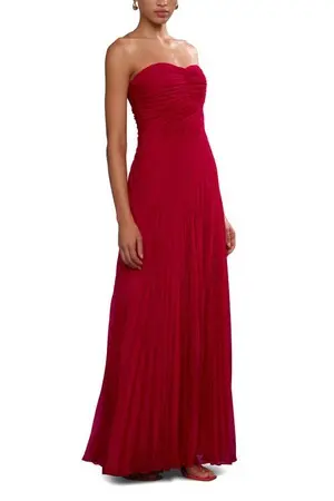 AMUR Elea Asymmetrical Pleated Gown - Solstice Red