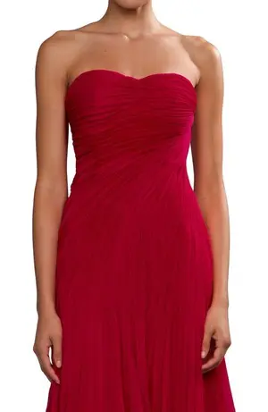 AMUR Elea Asymmetrical Pleated Gown - Solstice Red