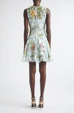 Oscar De La Renta Floral Print Guipure Lace Dress