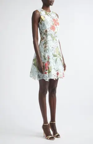 Oscar De La Renta Floral Print Guipure Lace Dress