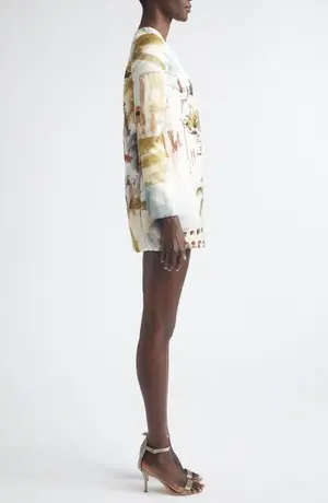 Oscar De La Renta Long Sleeve Printed Mini Dress