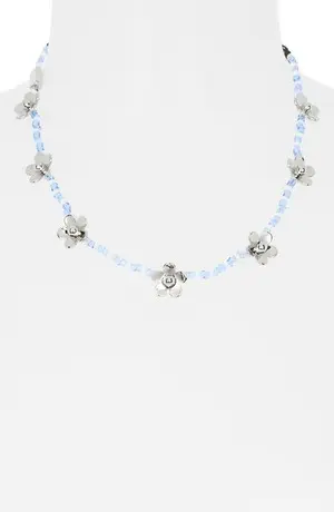 Marc Jacobs Daisy Beaded Station Necklace - Silver/blue