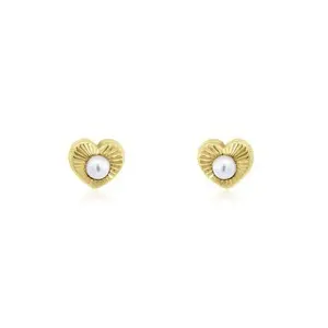 THE LOVERY FINE JEWELRY 14k Yellow Fluted Pearl Heart Screw Back Stud Earrings - Gold