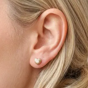 THE LOVERY FINE JEWELRY 14k Yellow Fluted Pearl Heart Screw Back Stud Earrings