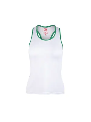 LOVE ALL TENNIS Love All Tennis Doris Racerback Tank With Gingham Trim Green Gingham