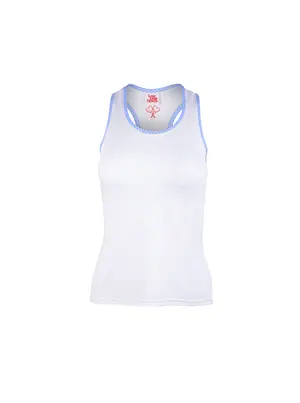 LOVE ALL TENNIS Doris Racerback Tank With Gingham Trim - Light Blue Gingham