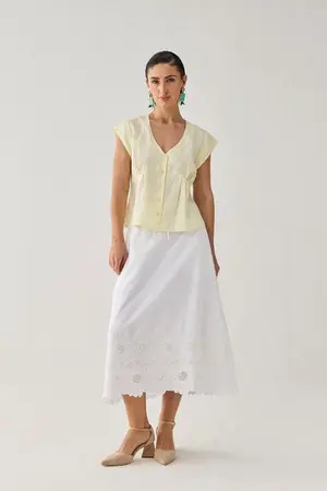 REISTOR Deep V-neck Cap Sleeve Linen Top
