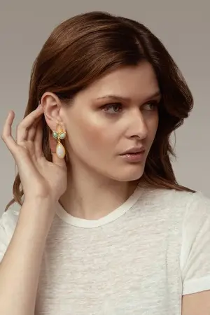 Sylvia Toledano Paisley Drop Earrings With Pink Quartz, Amazonite, And Moonstone