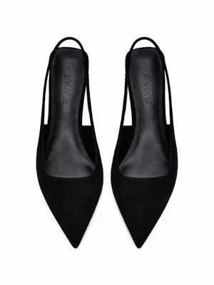 FEMME G55 Suede Slingback Kitten Heel Pumps - Black