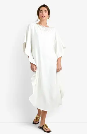 Trina Turk Neena Embellished Caftan Dress - Whitewash