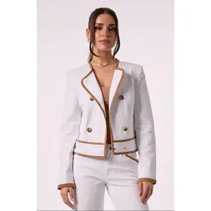 BLUE REVIVAL Sadie Cropped Jacket With Suede Detailing - White