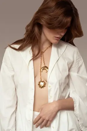 Sylvia Toledano Sol Y Luna" Plated Brass Necklace With Sun And Moon Pendants