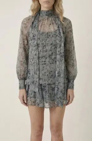 MODENAIRE Sheer Printed Asymmetric Top & Skirt Set