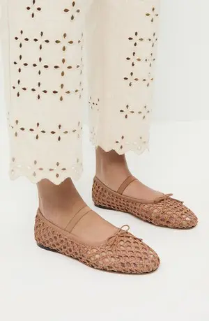 LOEFFLER RANDALL Leonie Woven Raffia Mary Jane Ballet Flats