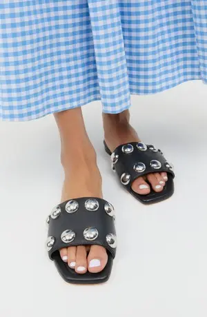 LOEFFLER RANDALL Hayes Studded Slide Sandal - Black/silver