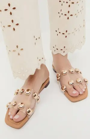 LOEFFLER RANDALL Hayes Studded Slide Sandal - Clear/dune/champagne