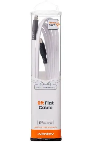 VENTEV Flat Usb-c To Apple Lightning High Speed Tangle-free 6 Foot Cable - White