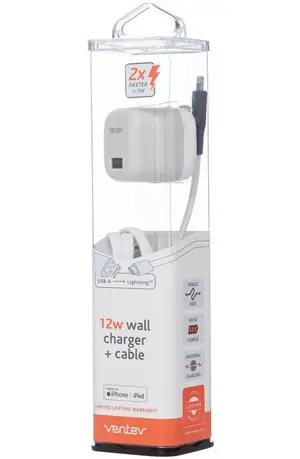 VENTEV 12w Usb-a Universal Mini Wall Charger And Usb-a To Apple Lightning Cable