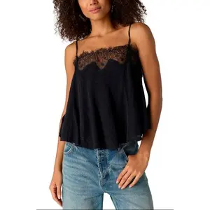 Free People Free People Eyelash Lace Satin Camisole Black