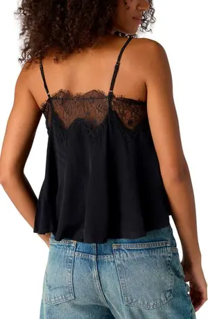 Free People Eyelash Lace Satin Camisole - Black