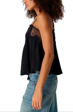 Free People Eyelash Lace Satin Camisole - Black
