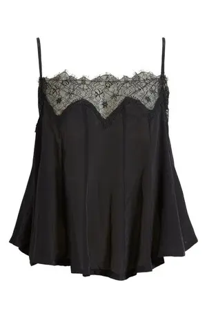 Free People Eyelash Lace Satin Camisole - Black