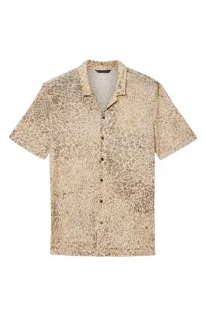 John Varvatos Castoro Leopard Pattern Knit Camp Shirt