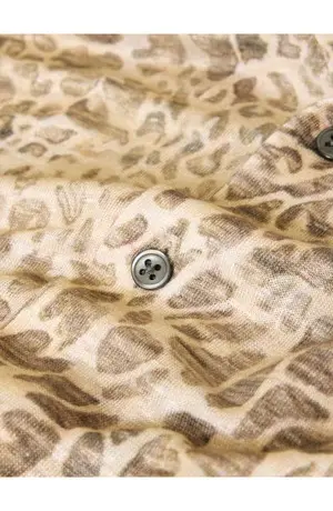 John Varvatos Castoro Leopard Pattern Knit Camp Shirt